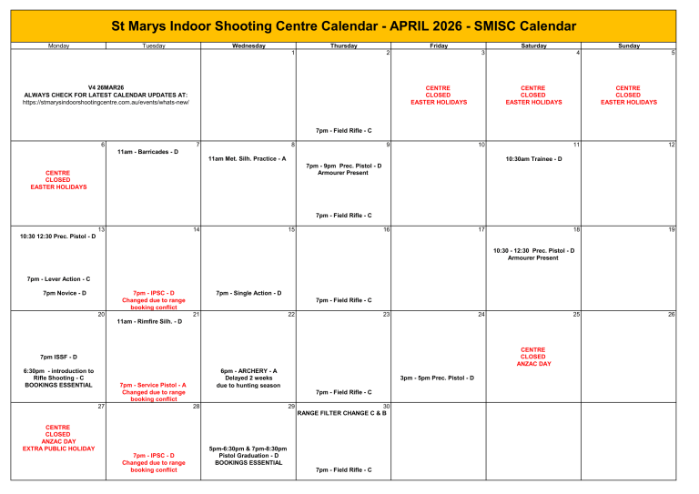 Calendar - St Marys Indoor Shooting